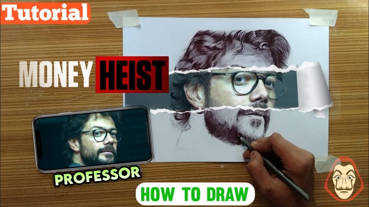How to draw using ( 1 pen ) 🤔/ The Professor's Drawing 🥸 / Money heist💰 ...