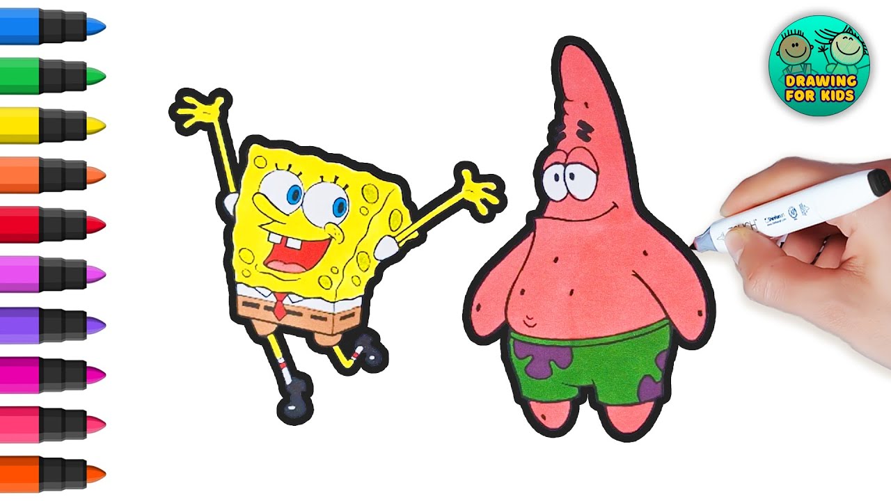 How to draw and color the SpongeBob and Patrick for kids and toddlers ...