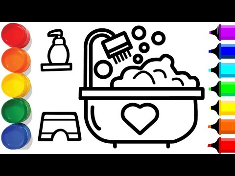 Colouring Painting and drawing bath tub step by step for kids and ...