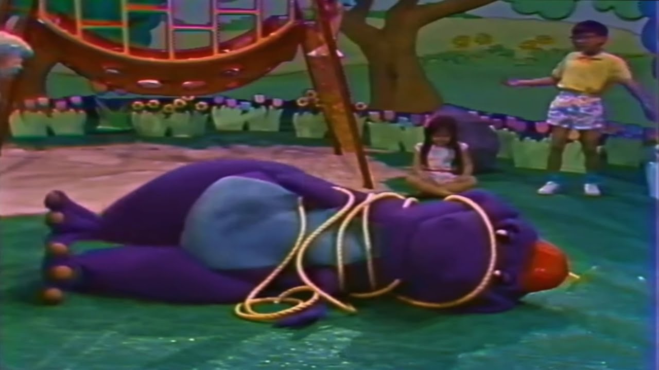 Barney- Whoa! (gets tangled, falls down) - YouTube