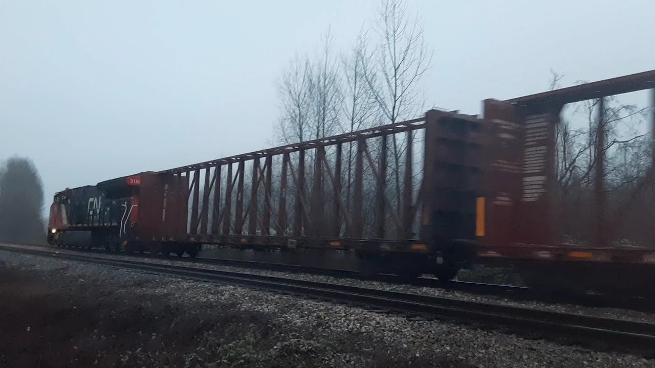 CN 3180 Tier 4 Leads Freight Train w/Mid Train DPU in Glen Valley ...