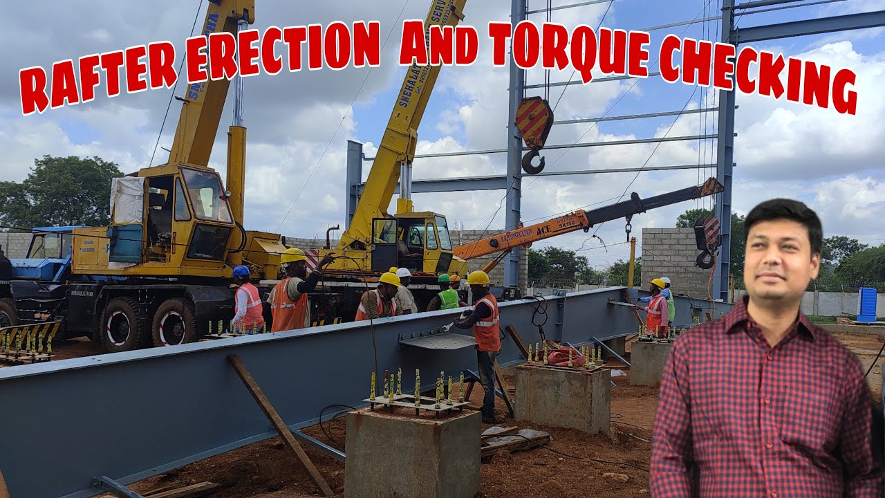 PEB rafter erection & bolt checking through torque machine 👷🏗️in ...