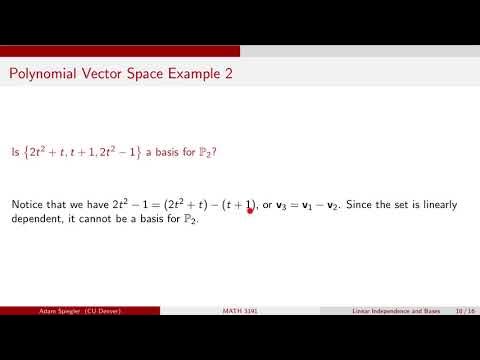 MATH 3191: Example of Checking a Basis for Polynomial Vector Space ...