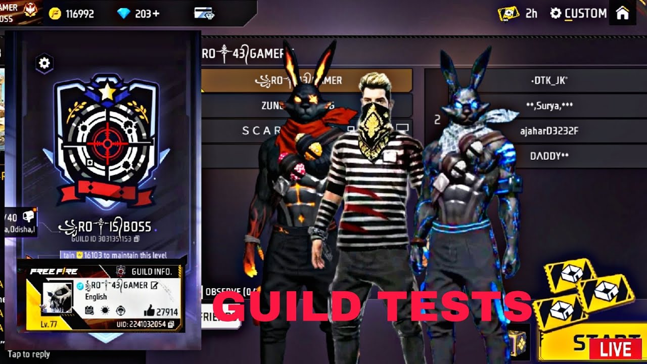 Free fire Guild tests 😱🤫| Guild test 1v2 hard free fire #freefirelive # ...