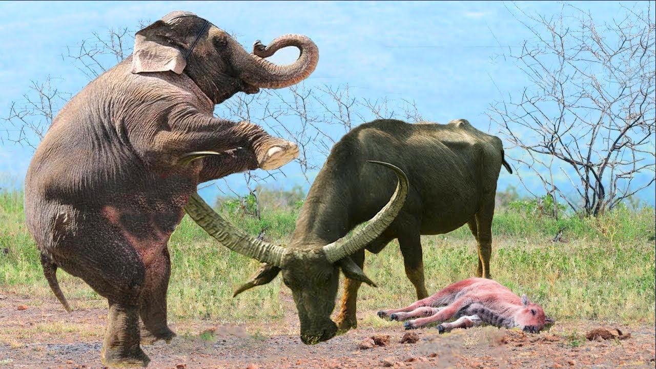Elephant vs Buffalo Fight | #Elephant and #Buffalo Together #Wildlife # ...