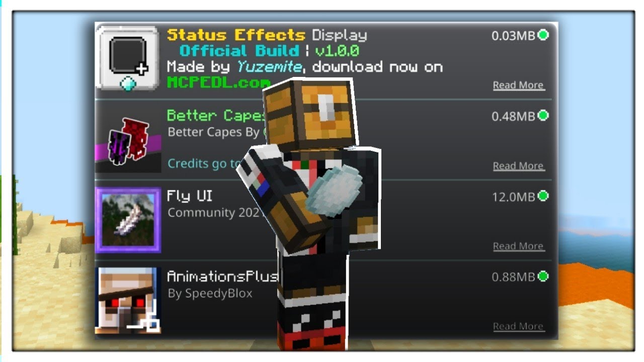 POTION STATUS MOD + ANIMATIONS PLUS + FLY UI + BETTER CAPES MCPE 1.18/1 ...