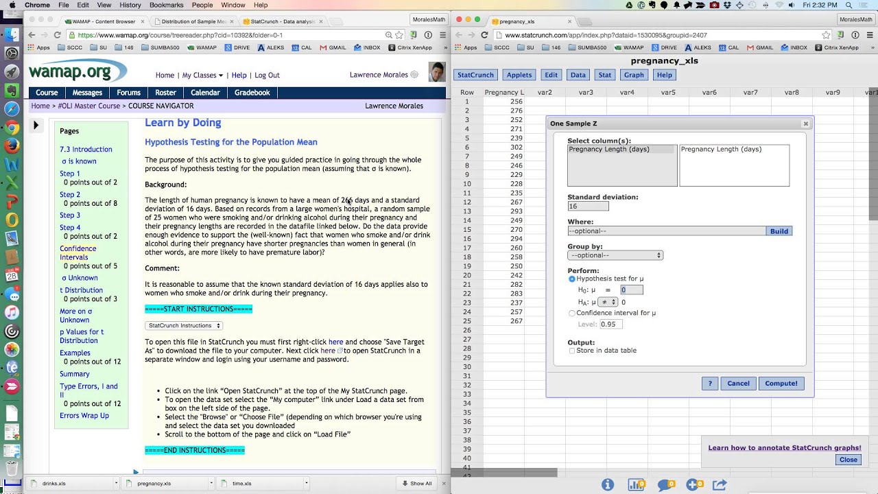 Pregnancy hypothesis test with z in StatCrunch - YouTube