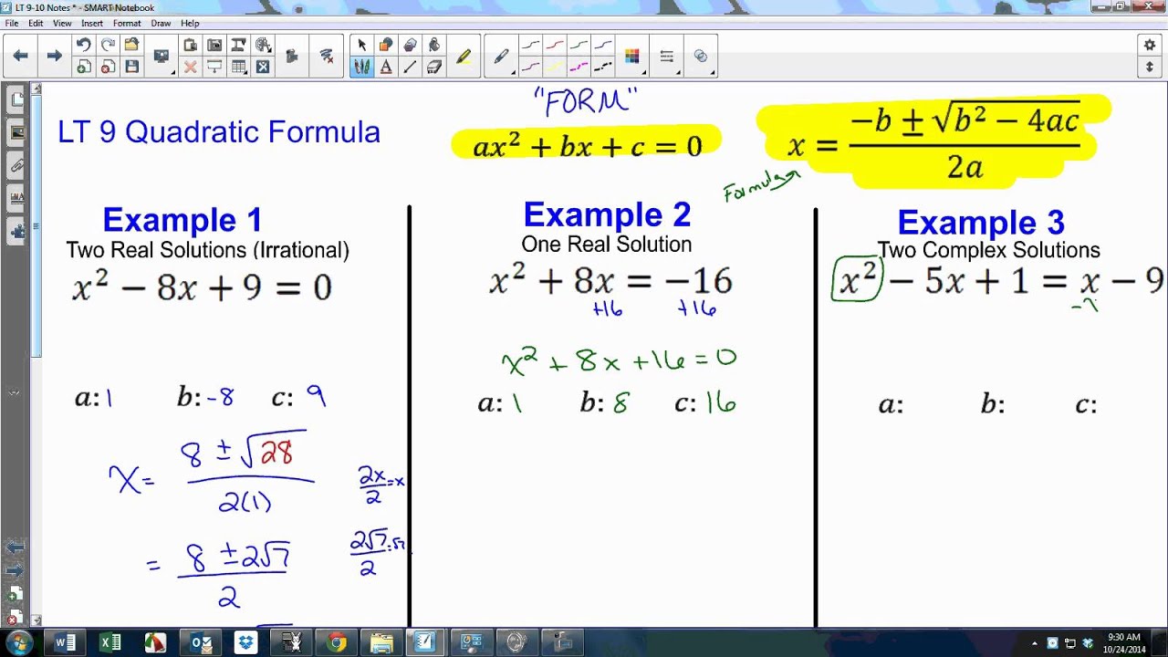 Quadratics - LT 9, 10 Quadratic Formula and Discriminant - YouTube