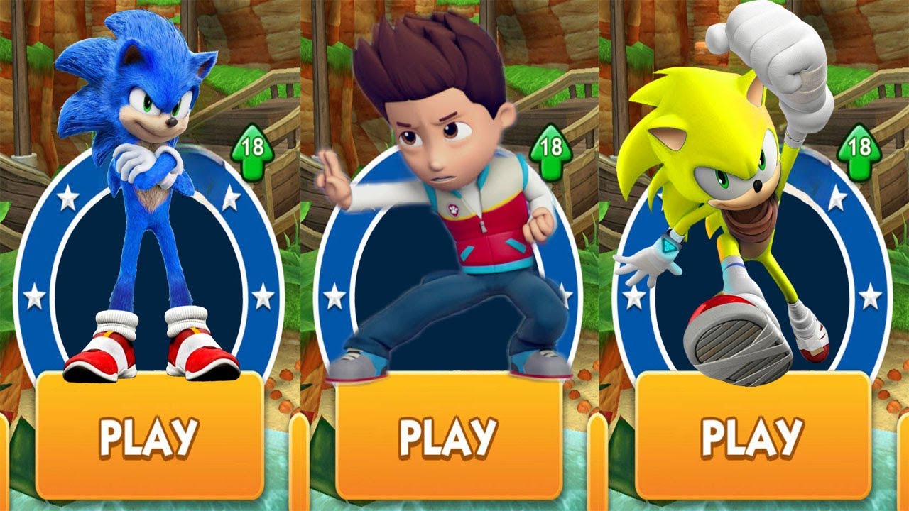 Sonic Dash - Movie Sonic vs Ryder from Paw Patrol Runner vs Super Sonic ...