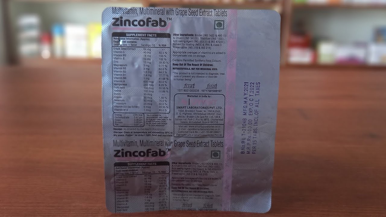 Zincofab|Multivitamin,Multimineral with Grape Seed Extract Tablet|use ...
