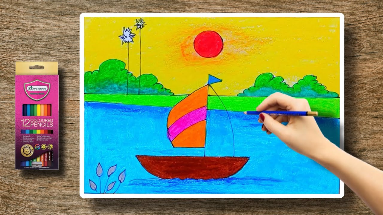 How To Draw A Beautiful Nature | How To Make Class 10 Drawing Project # ...