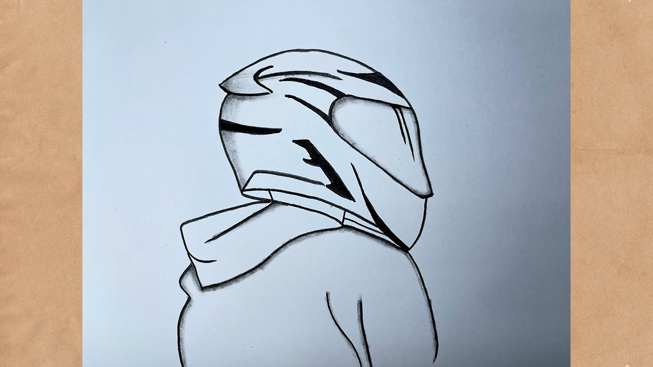 Bike Rider Sketch Drawing | Cute Helmet Boy Pencil Drawing Tutorial ...