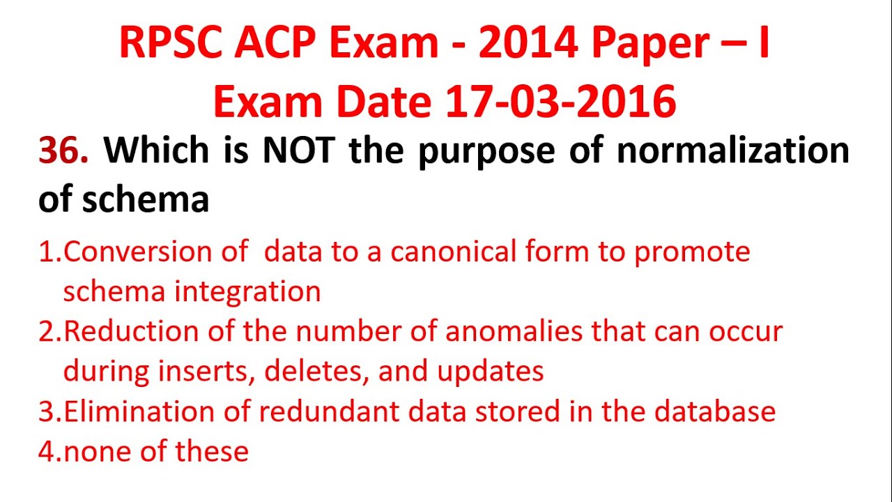 Q.36 | RPSC ACP Analyst cum programmer Exam Paper | DBMS ...