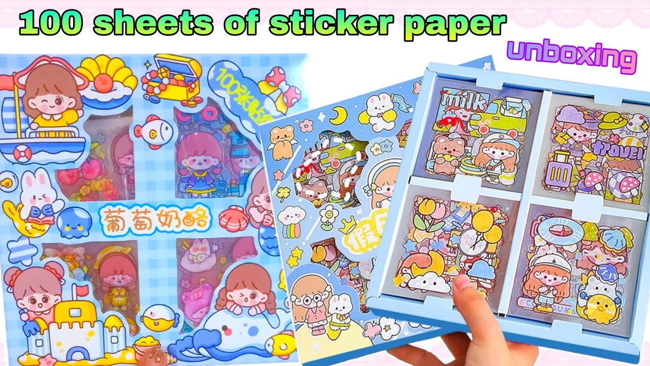 100 sheets of sticker unboxing #sticker unboxing #cute sticker unboxing ...