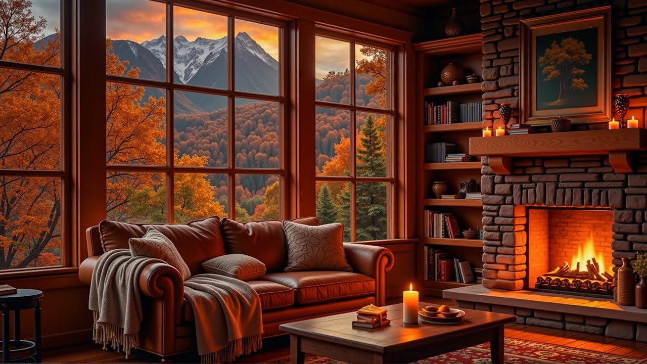 Peaceful Autumn Cozy Cabin 🍁 Soft Rain & Fireplace Sounds for Sleep ...