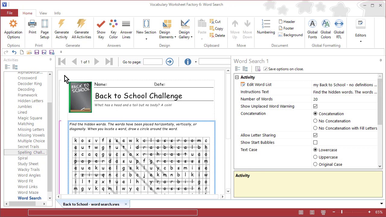 Vocabulary Worksheet Factory 6: Back to School Word Search - YouTube