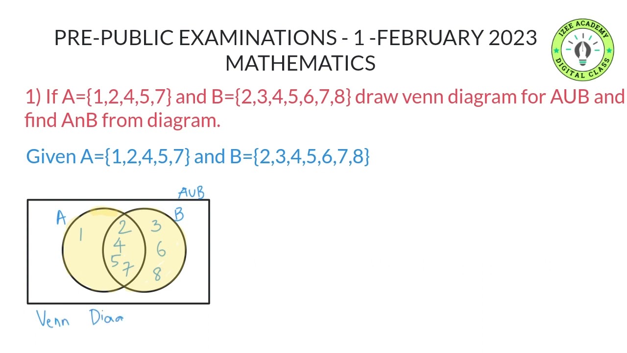 1 If A 1 2 4 5 7 And B 2 3 4 5 6 7 8 Draw Venn Diagram For AUB And 1 If A 1 2 4 5 7 And B 2 3 4 5 6 7 8 Draw Venn Diagram For AUB And