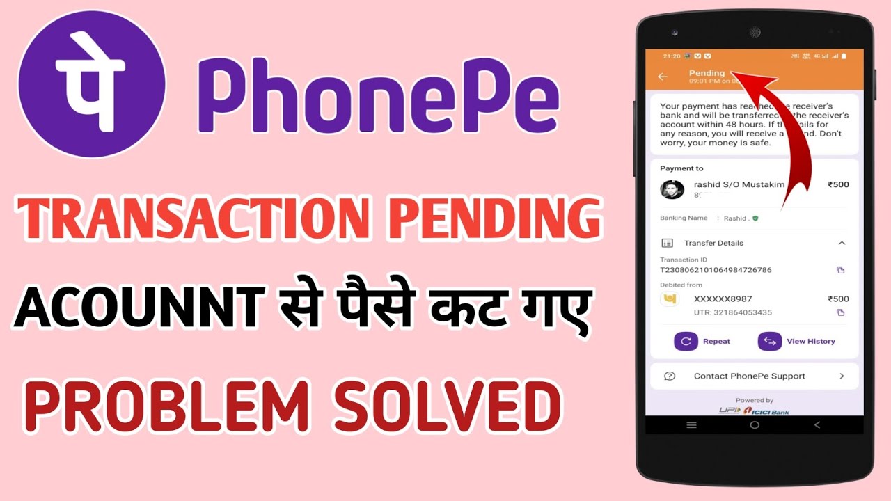 Phone pe transaction pending but amount debited | Phone pe Pending ...
