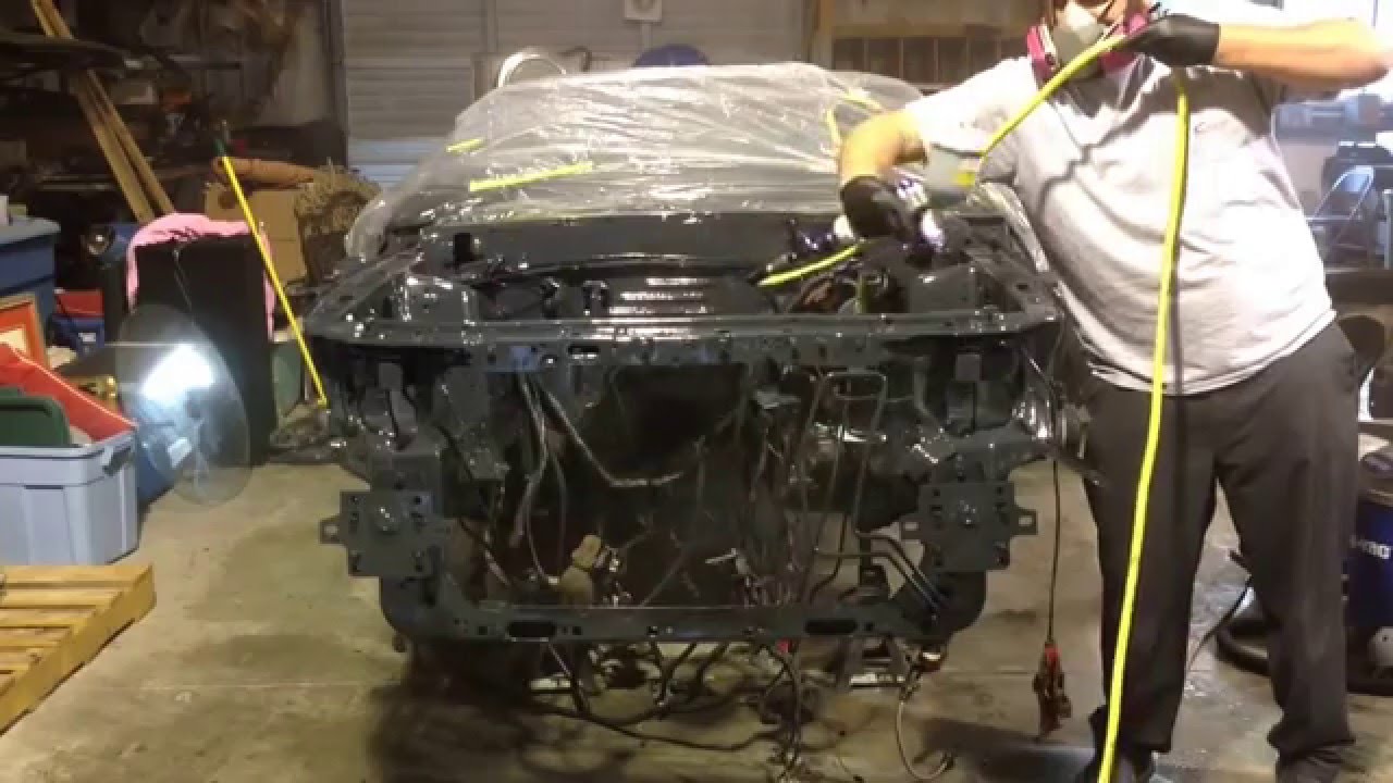Spraying Sealer Fox body Mustang Engine Bay - YouTube