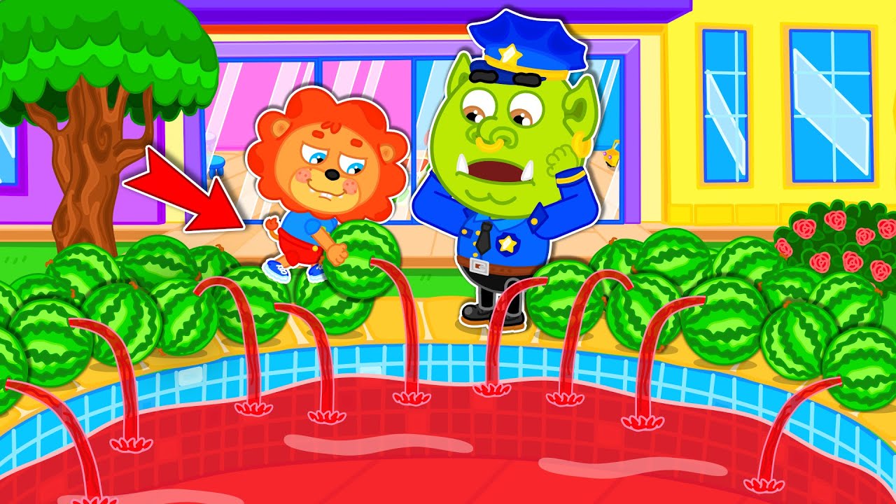 Lion Family | Make a Swimming Pool Into Watermelon Pool | Cartoon for ...