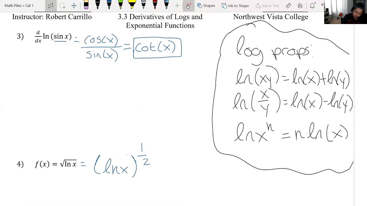 3.3 Derivatives of Logs and Exponents - YouTube