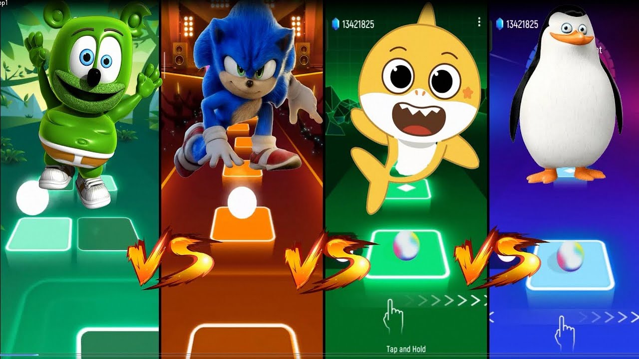 Gummy Bear vs Sonic EXE vs Baby Shark vs Penguins Os _ Tiles Hop - YouTube