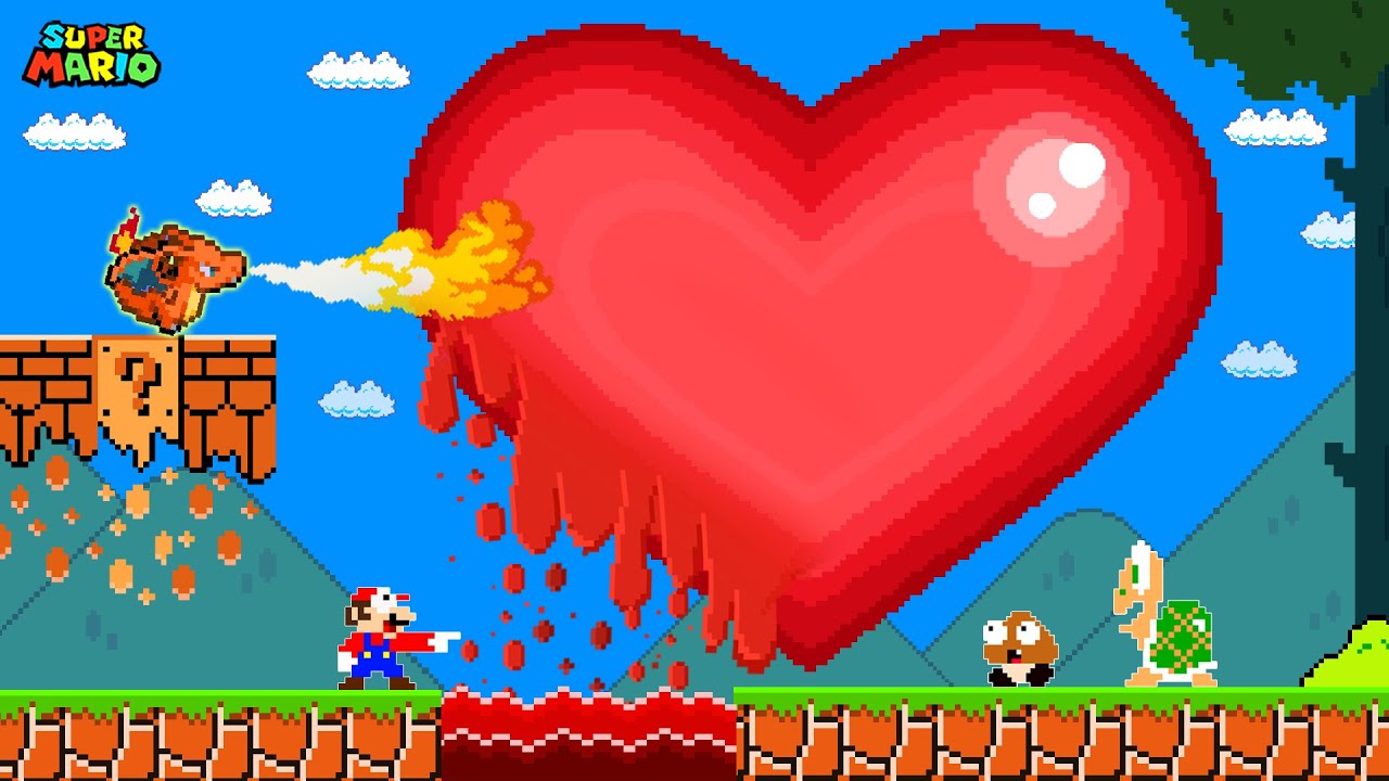 Super Mario Bros. But When Everything Mario Touches Turns into HEARTS ...