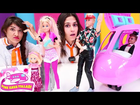 Ayşe ve Ümit ile Pink Hava Yolları videosu. İyi ve kötü yolcu. Barbie oyuncak bebek videosu