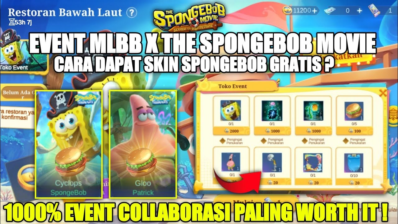 MLBB SPONGEBOB!! EVENT COLLABORASI TERBARU SKIN SPONGEBOB X MOBILE ...
