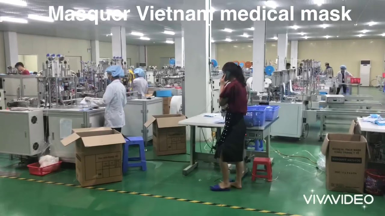 a corner of Masquer's medical mask manufacturing factory in Vietnam ...