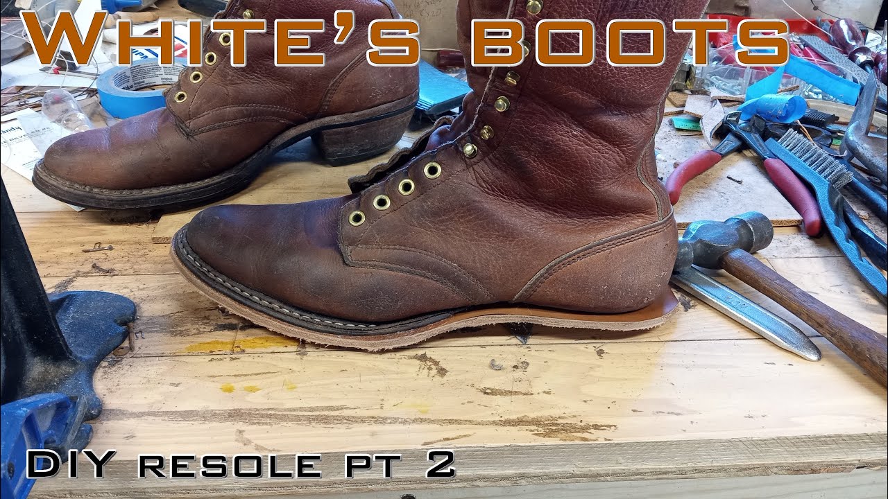 White's boots DIY resole pt 2 - YouTube