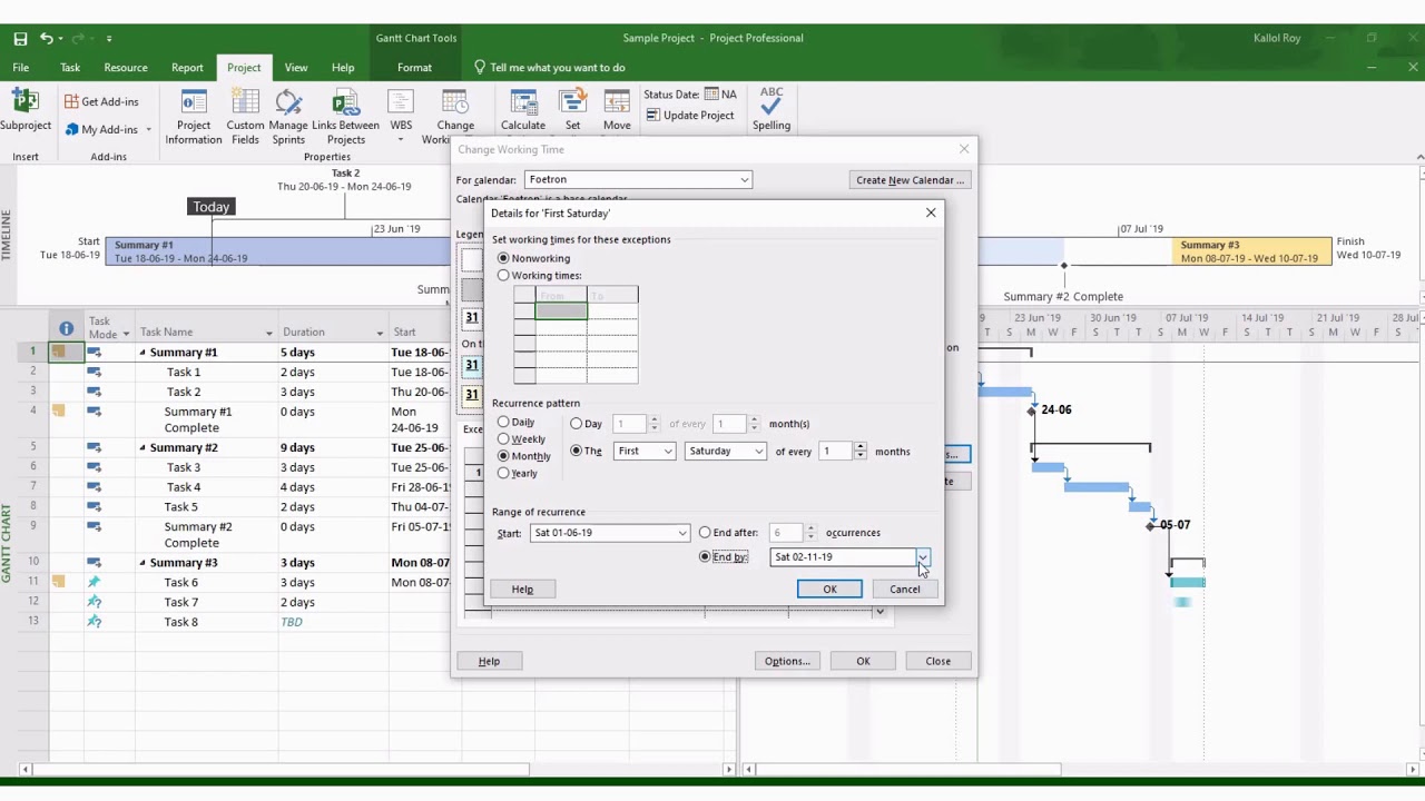 How to set up holidays and specific weekends in Microsoft Project ...