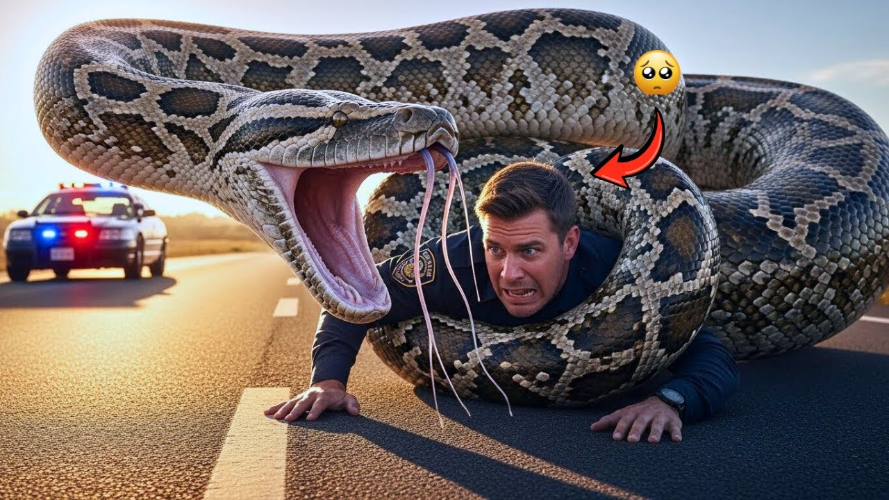 Heroic Rescue Team Saves Police Officer from Giant Python Attack on Lonely Road 🐍👮‍♂️ - YouTube