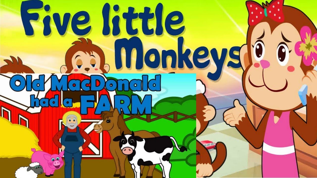5 Little Monkeys Nursery rhyme||OLD Macdonald Had A Farm Nursery rhyme ...