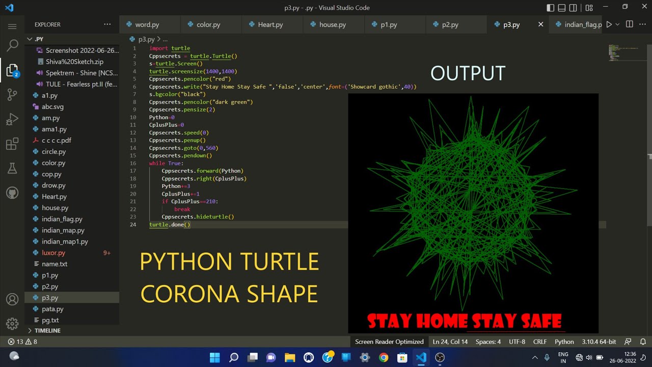 PYTHON TURTLE CORONA SHAPE - YouTube