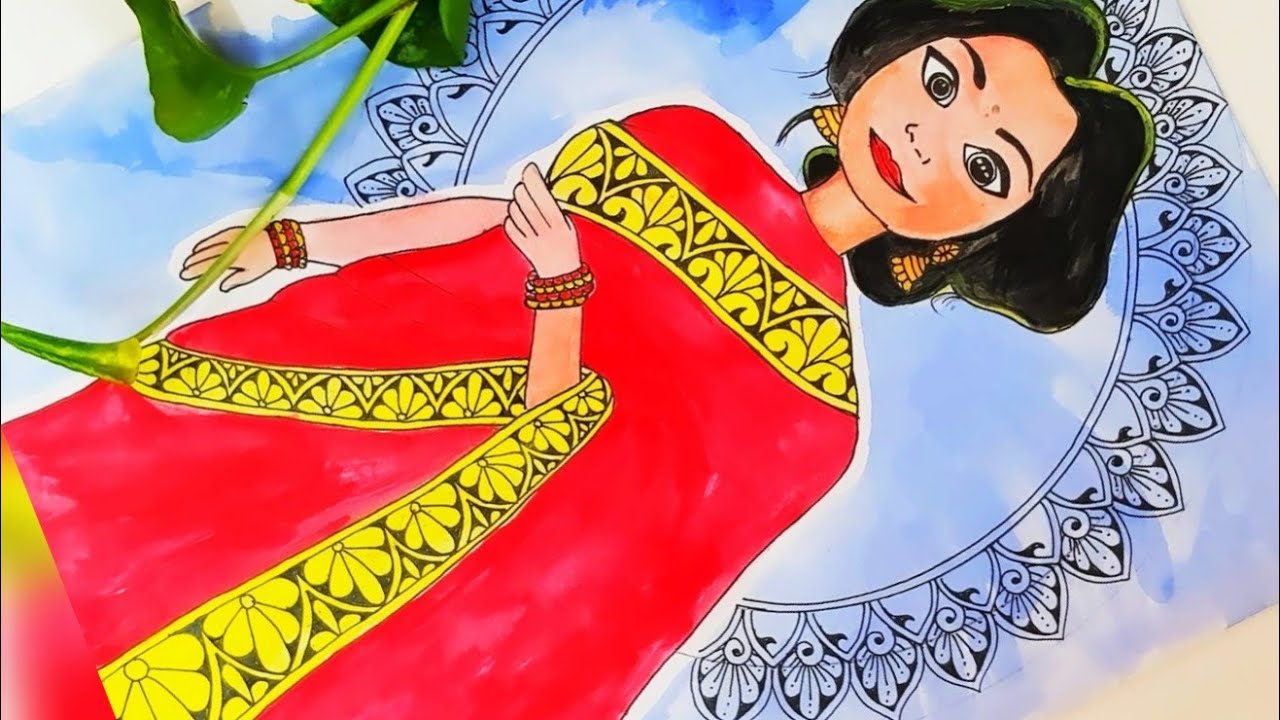 How to draw Beautiful Traditional girl in Saree | Mandala Art For ...