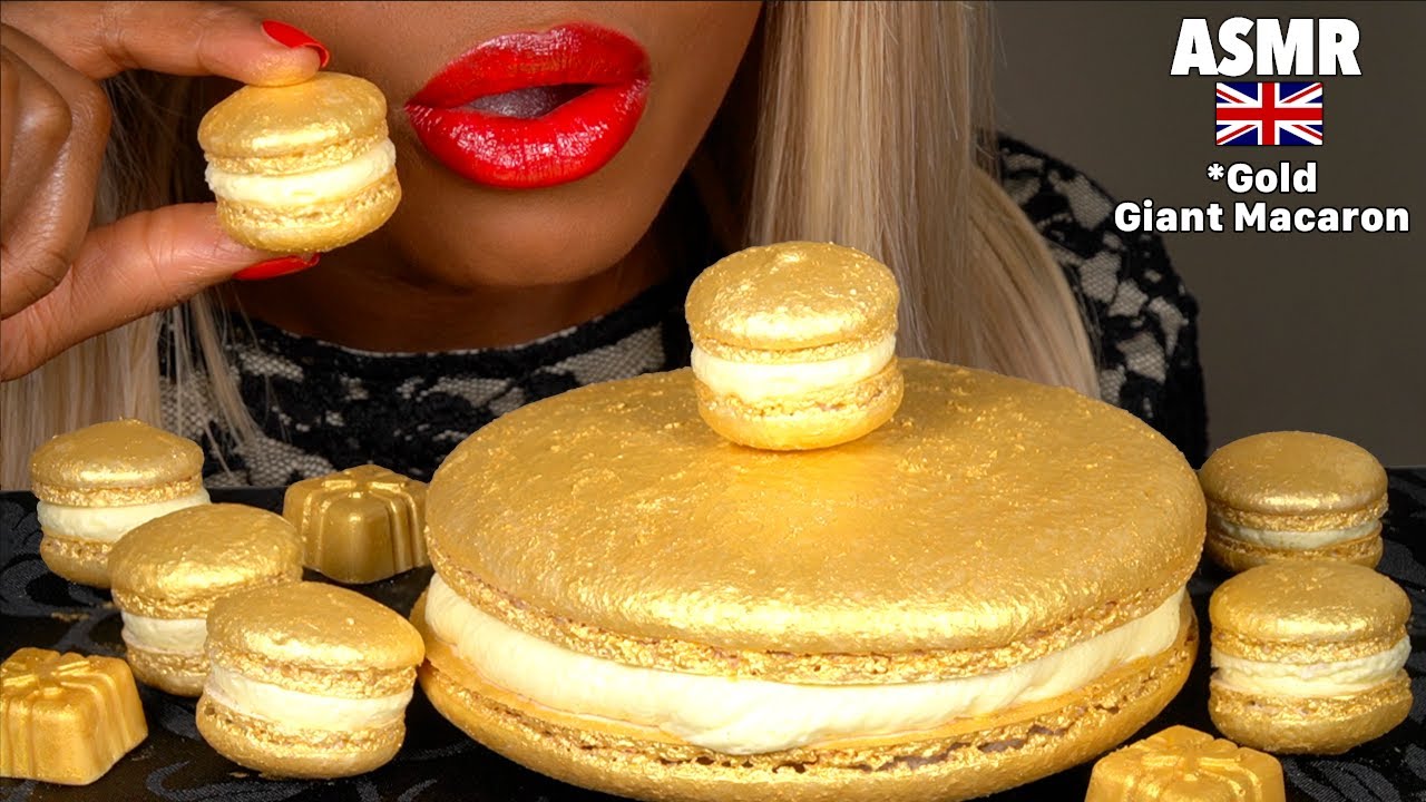 ASMR Eating GIANT GOLD Macarons, Tried TASTY buzzfeed recipe, Chocolate ...