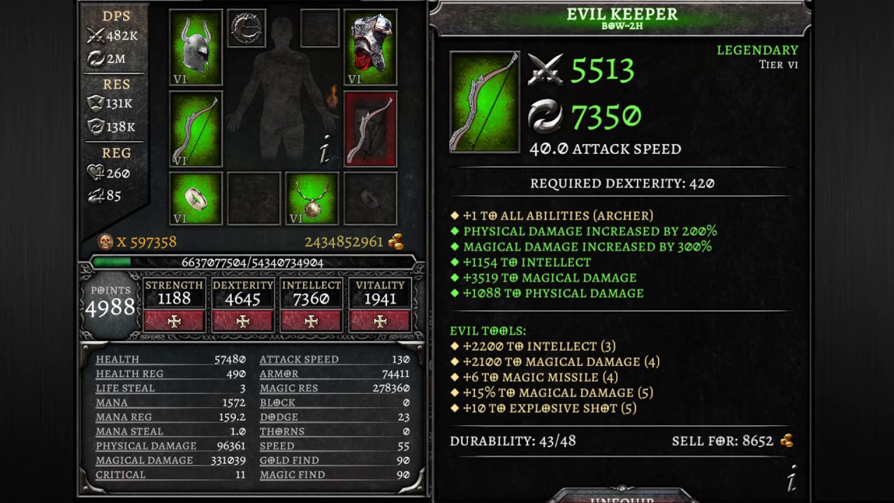 Anima The Game Set Items for ARCHER ( EVIL ,ARTEMIDE ,THIEF ) - YouTube