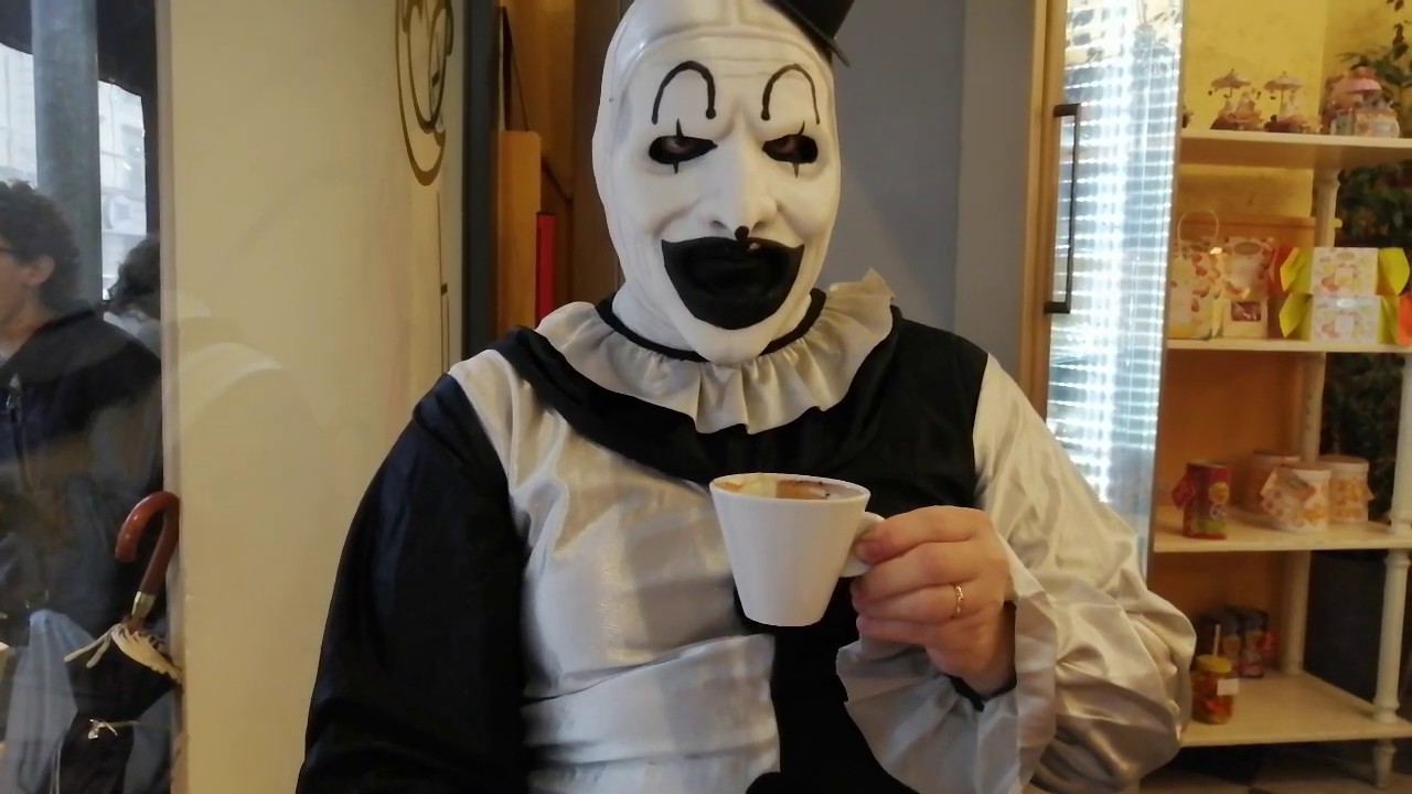 Art The Clown enjoy his coffee - YouTube