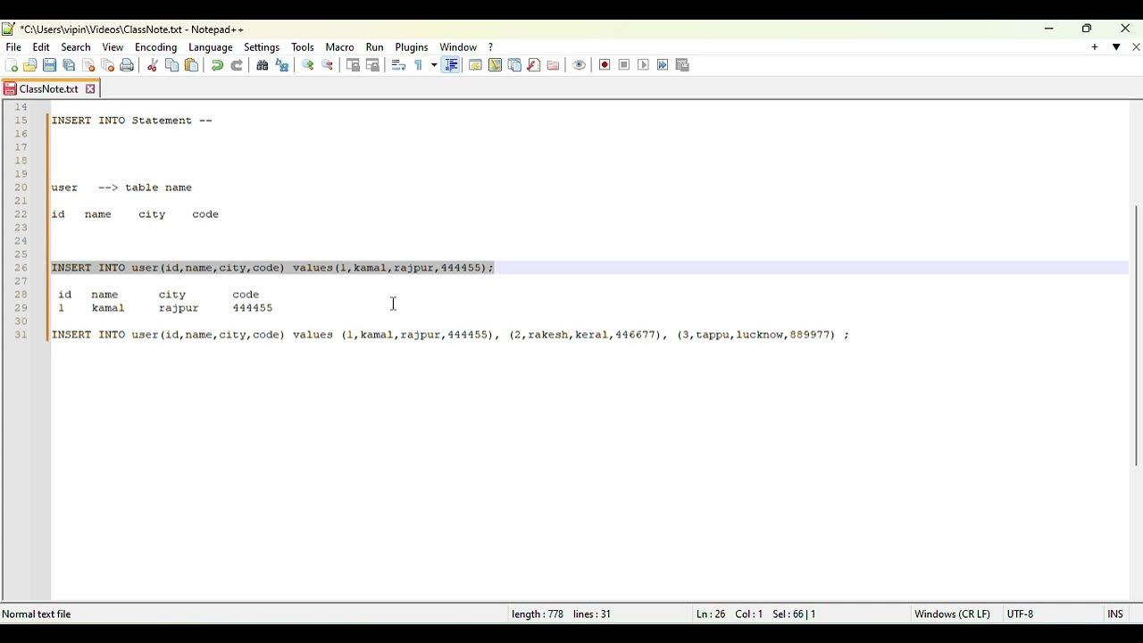 INSERT INTO Statement || SQL || 11 - YouTube