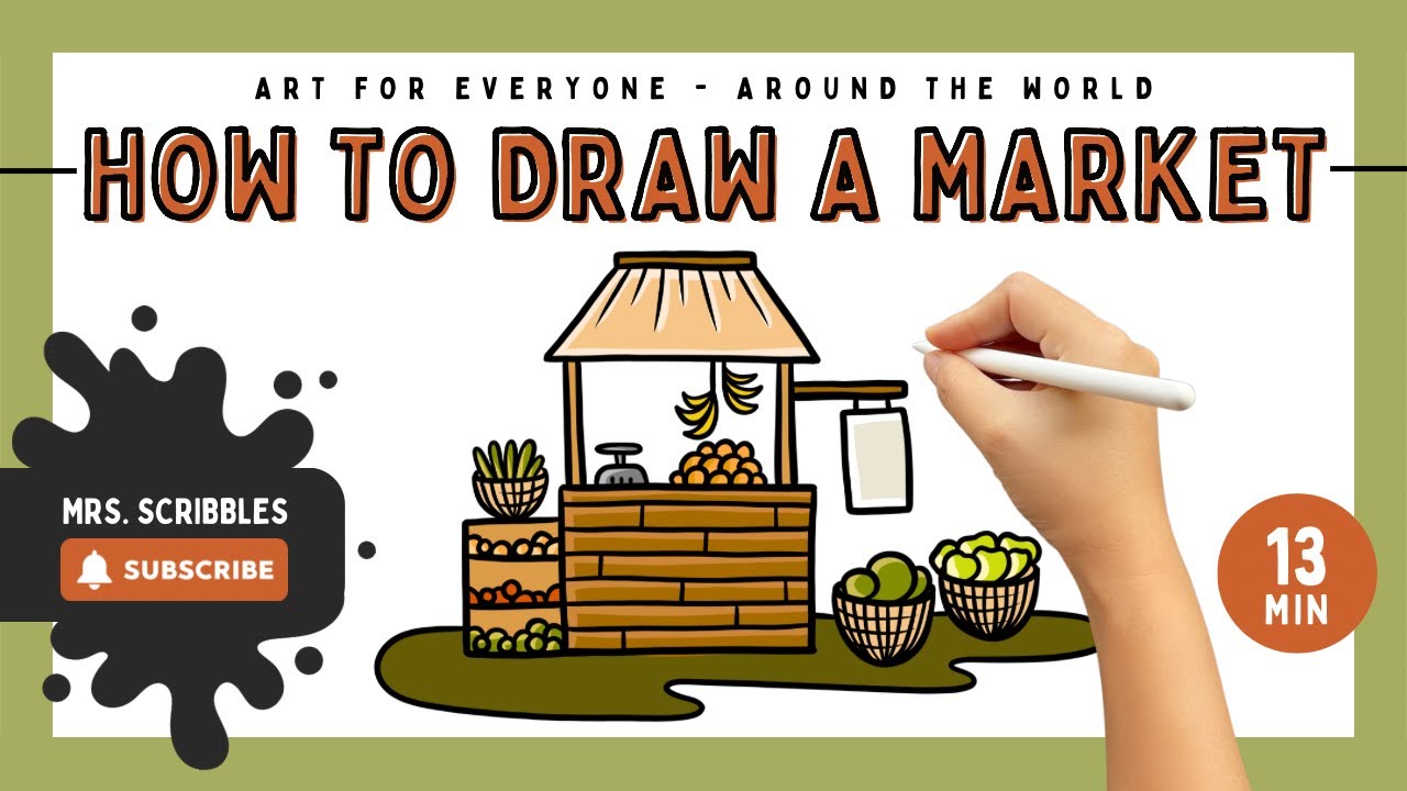 How To Draw A Market | Step-By-Step Art Tutorial | Easy Drawing For ...