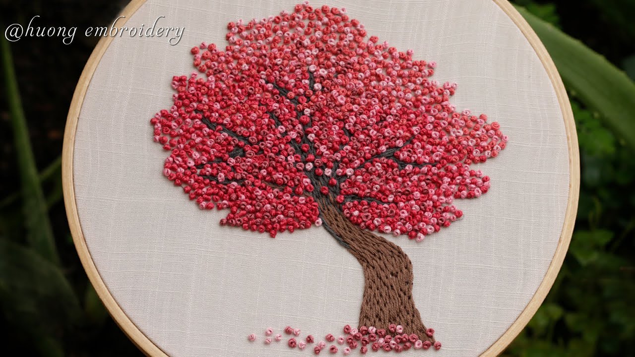 Hand embroidery. Cherry blossom tree. French knot flowers. Free pattern ...