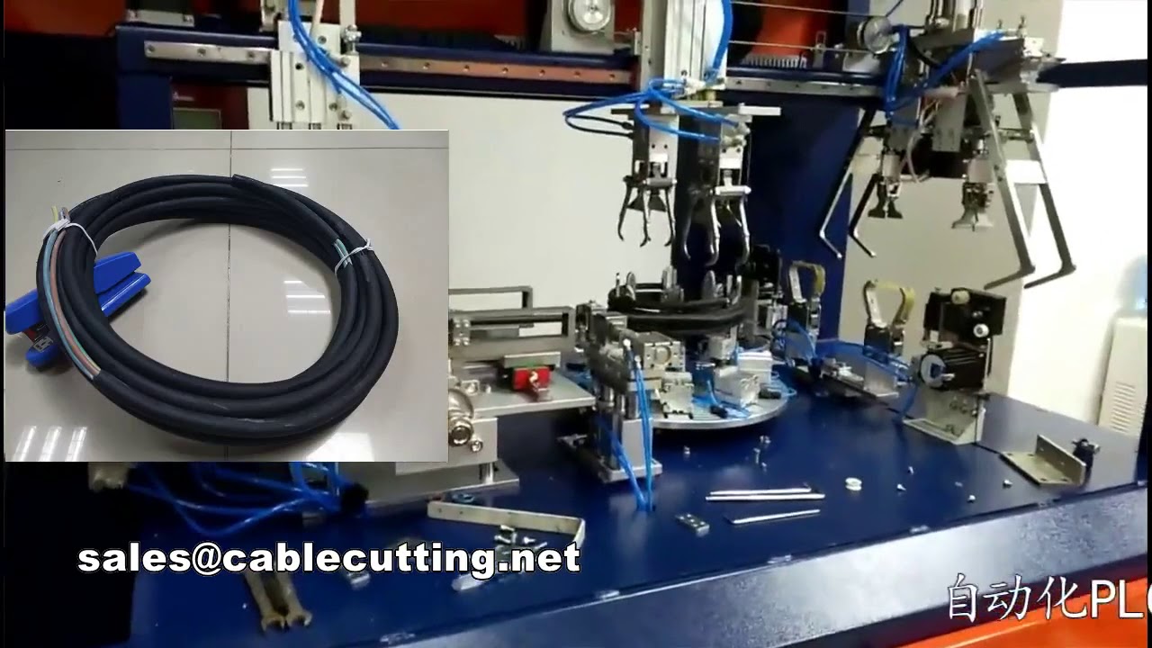 Full automatic cable wire cutting stripping winding coiling and tying ...