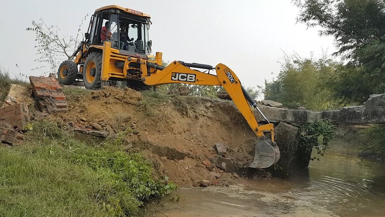 JCB Dozer Breaking Bridge - JCB Working For New Bridge Construction ...
