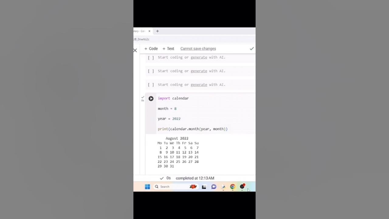 Display Calender Using Python Codeshorts Coding Programming Youtube 8851