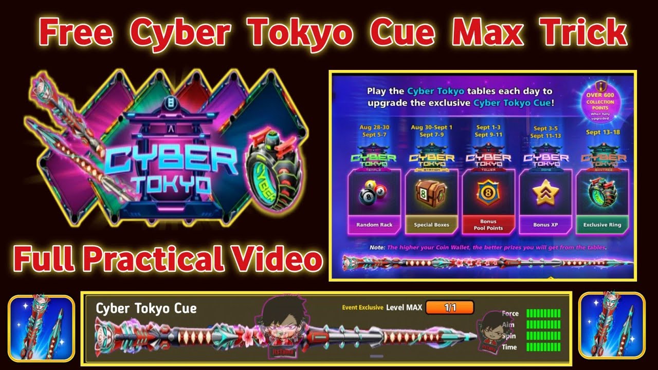 😱 Cyber Tokyo Cue Max New Trick 😱 || 8 Ball Pool New Cyber Tokyo Cue ...