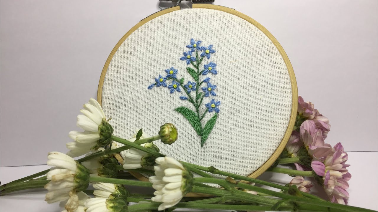 ปักดอก forget me not :Hand Embroidery forget me not flowers :#ep7 - YouTube
