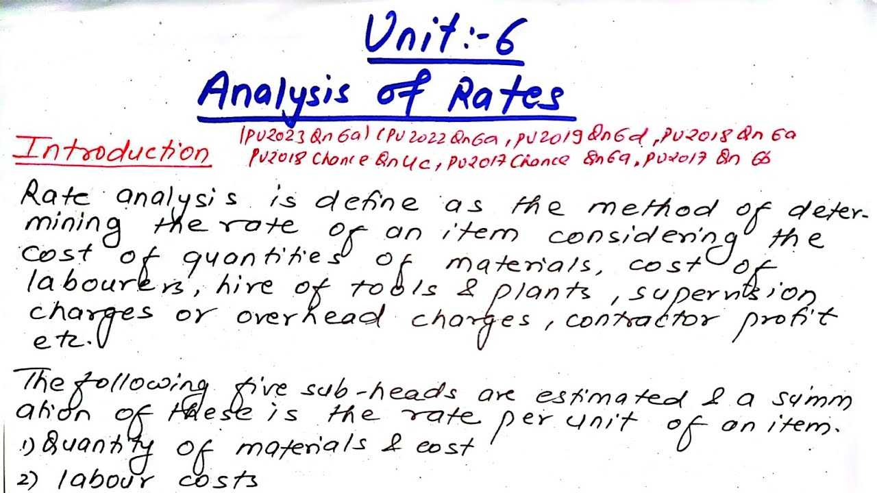 Unit:6 | Analysis of Rate | Purpose, Important & Requirements of Rate ...