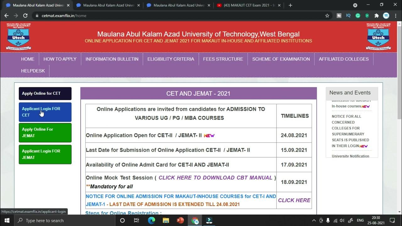 MAKAUT CET2 Exam 2021 Details and Online Application Form Fill up ...