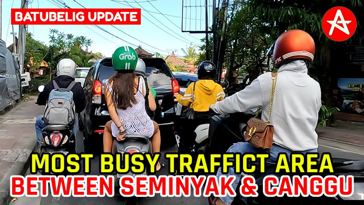 MOST BUSY TRAFFIC in between Seminyak and Canggu Bali - YouTube